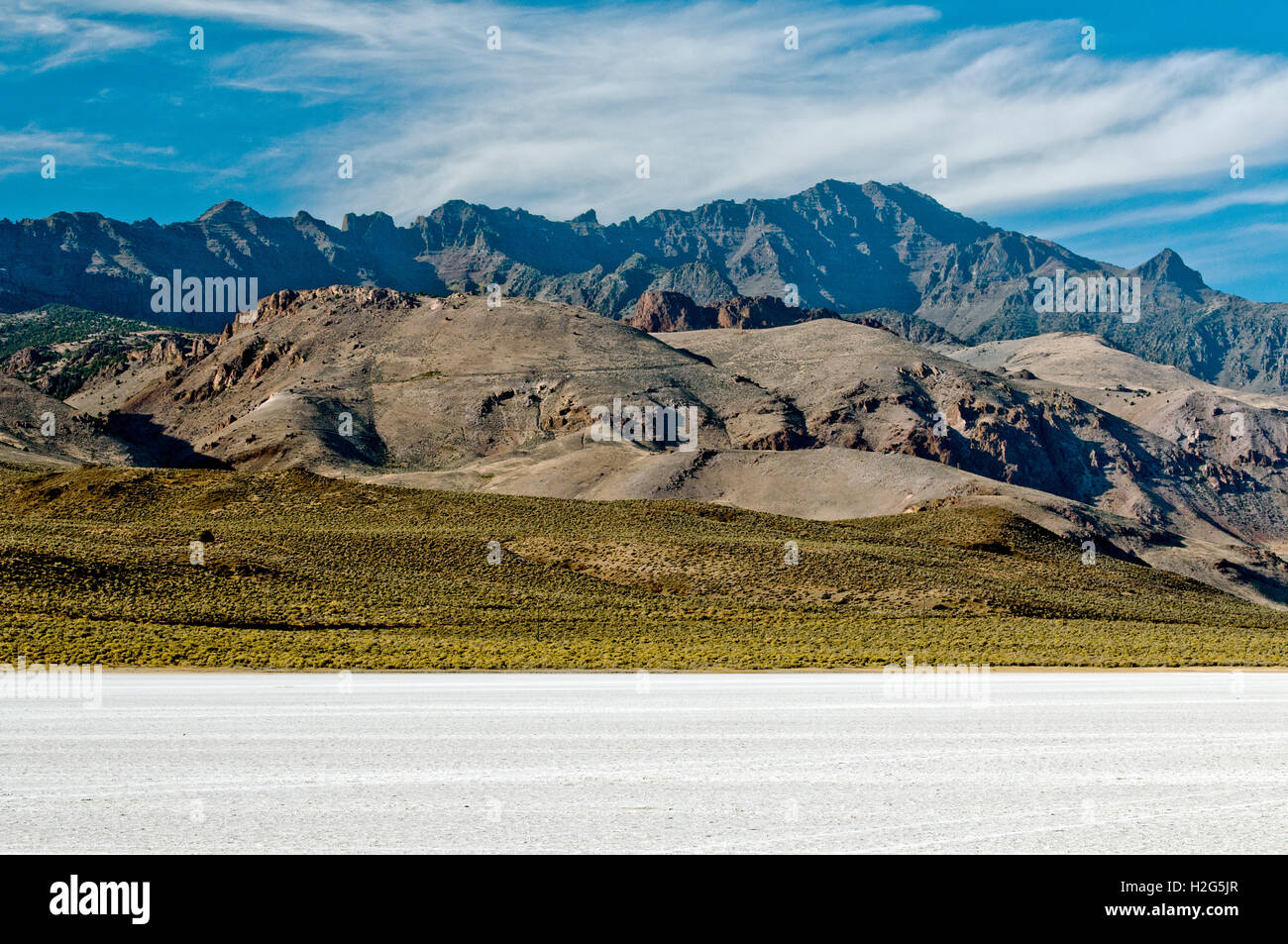 Steens Mountain behind Alvord Lake (playa), Alvord Desert, southeastern ...