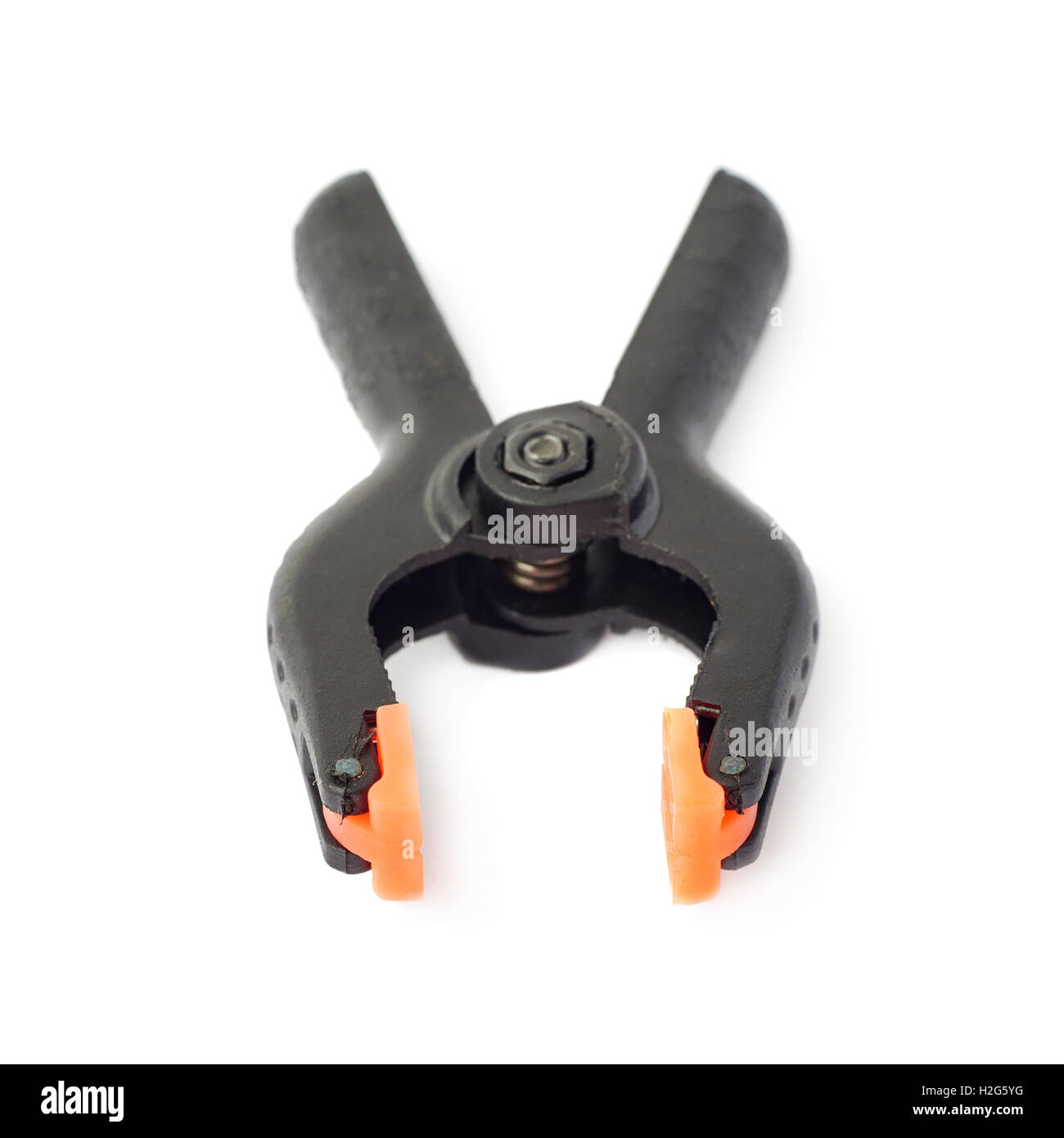 Clamp with orange plastic jaws, isolated over the white background ...