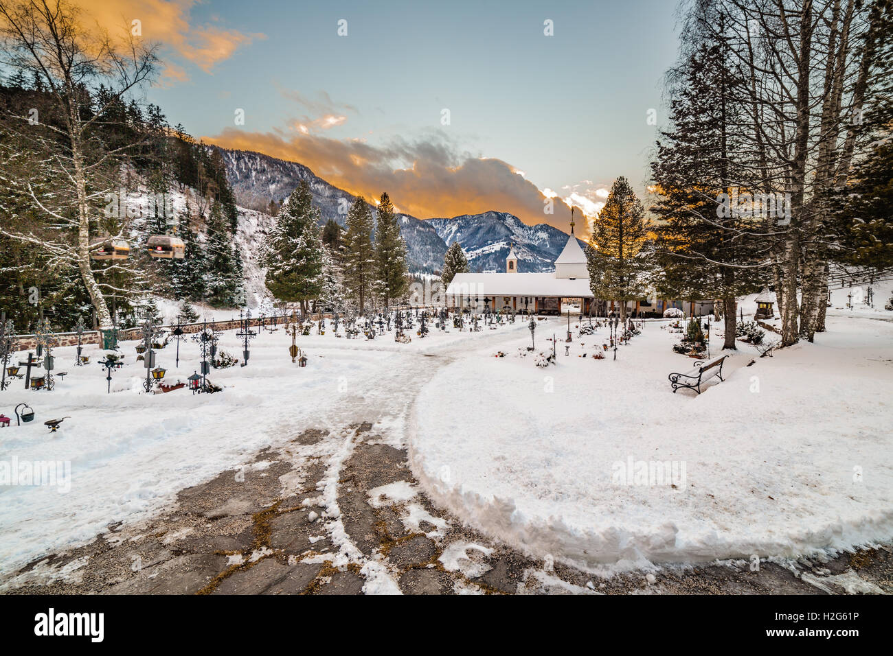 snowy alpine cemetery in winter Stock Photo - Alamy