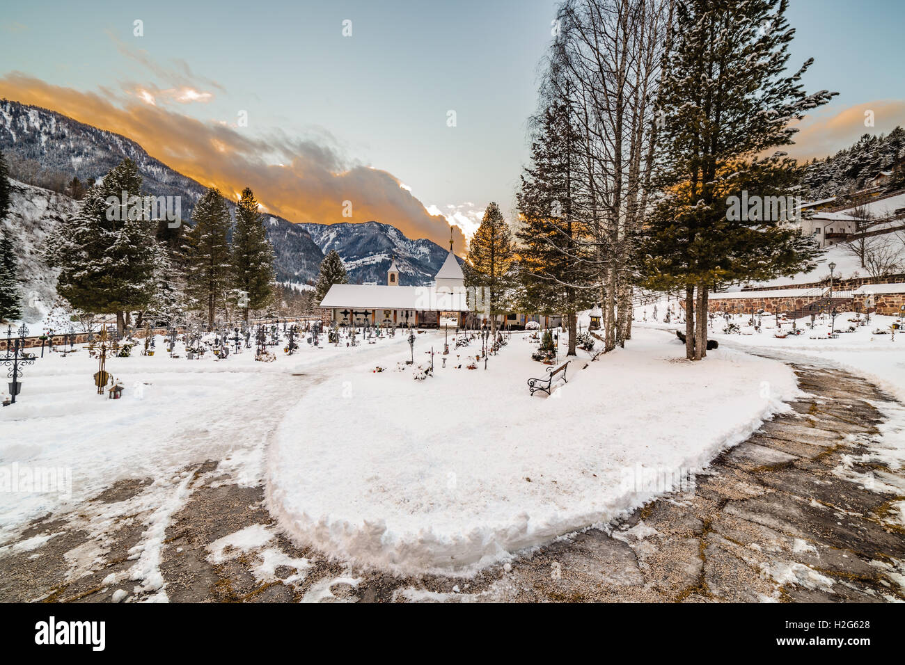 snowy alpine cemetery in winter Stock Photo - Alamy