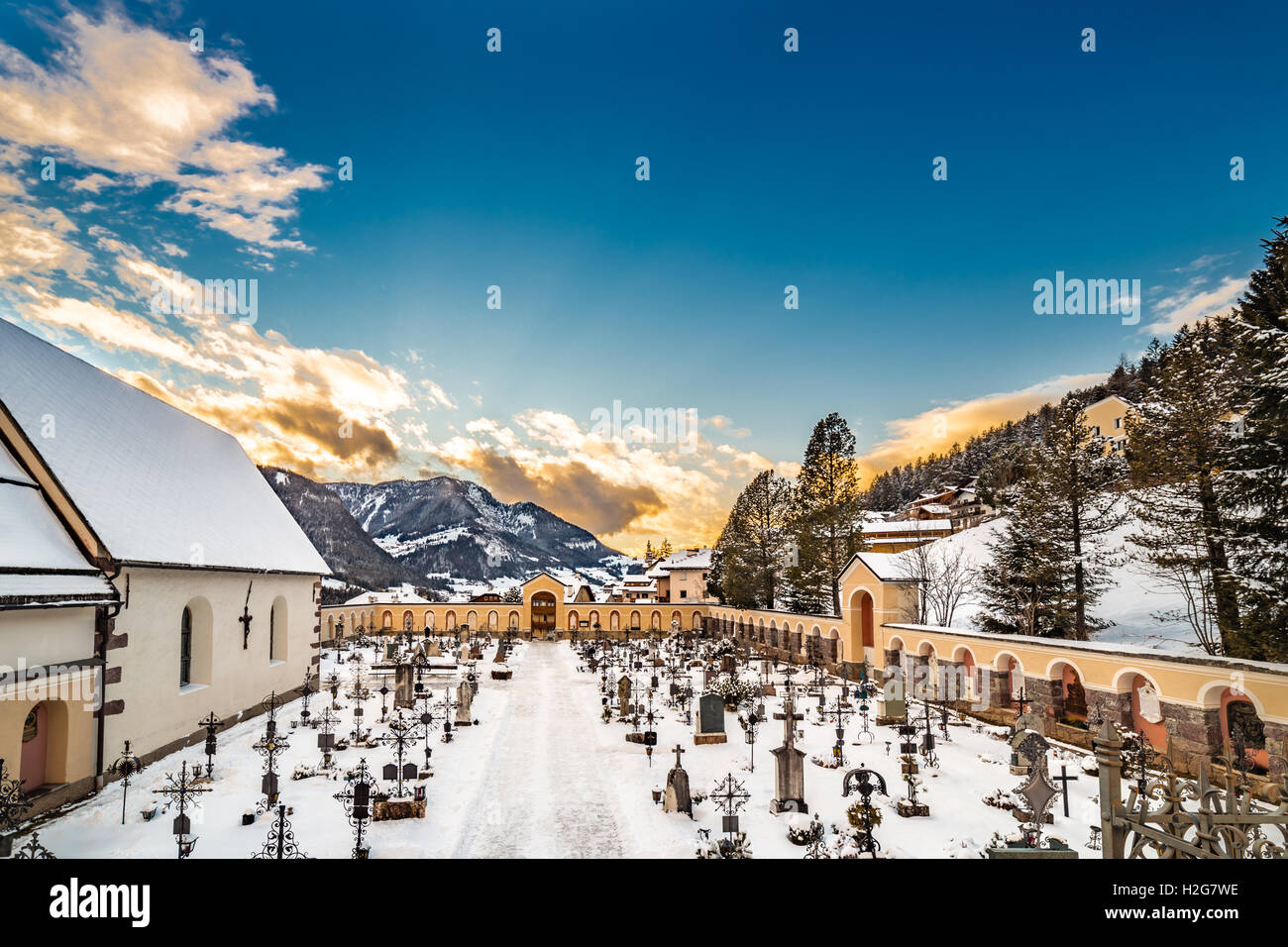 snowy alpine cemetery in winter Stock Photo - Alamy