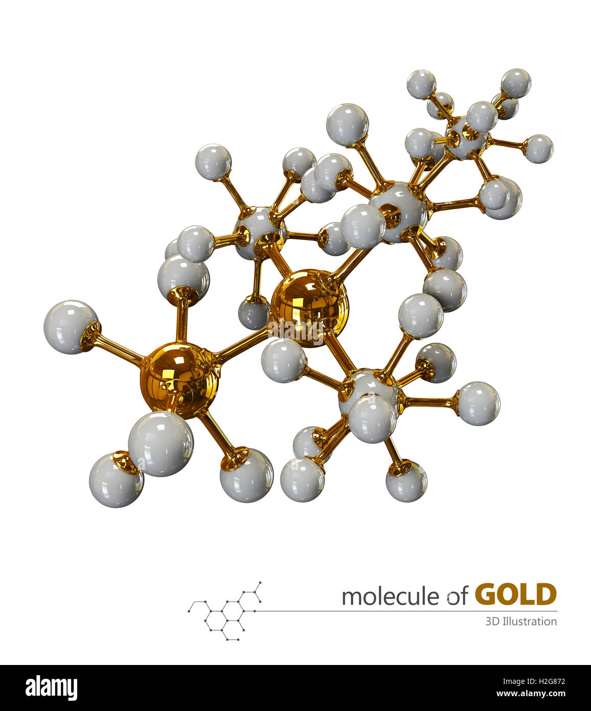 Illustration, Gold Molecule isolated white background Stock Photo - Alamy
