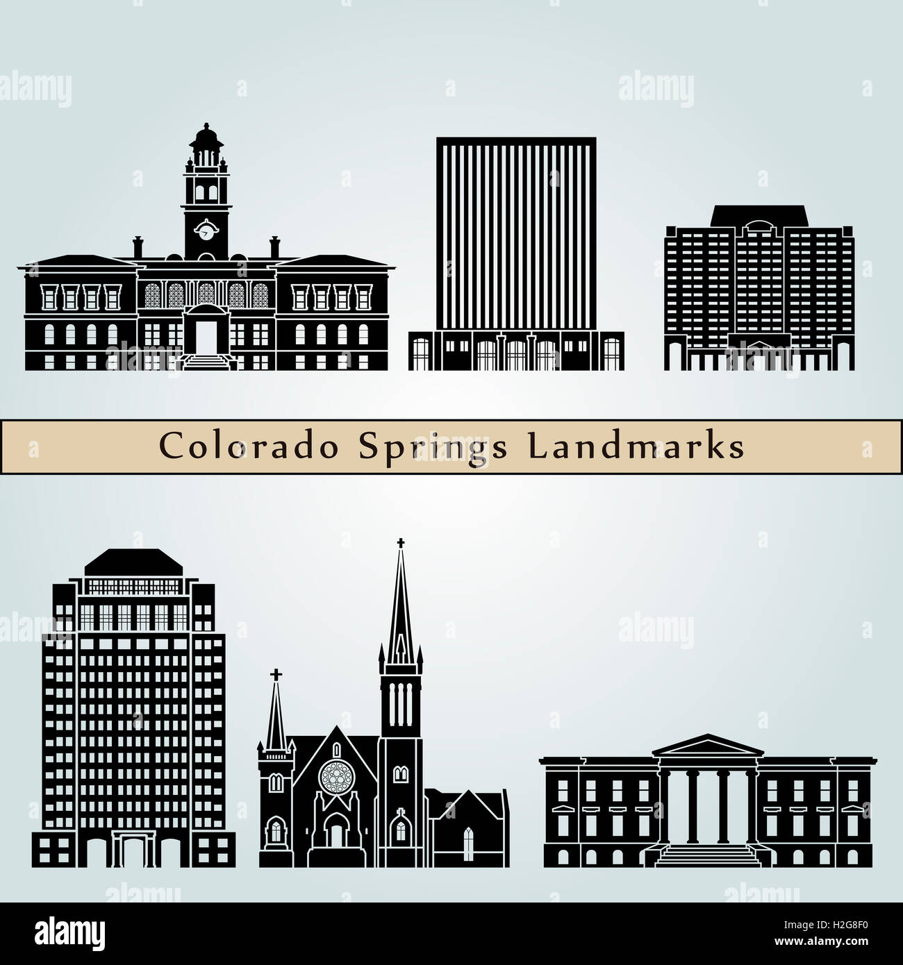Colorado Springs landmarks and monuments isolated on blue background in ...