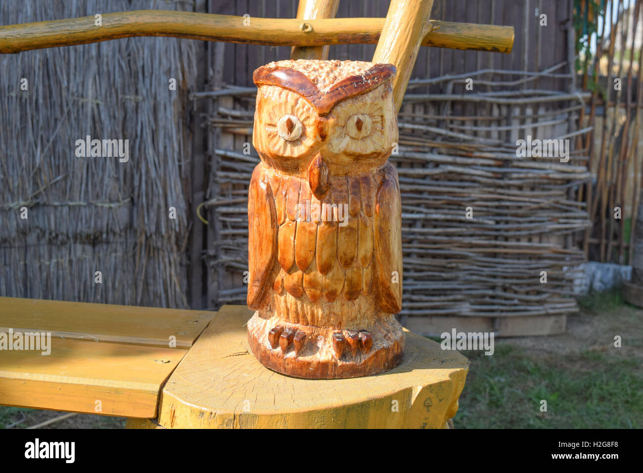 Owl carved from wood. Woodcarving. Beautiful owl figurine of logs Stock ...