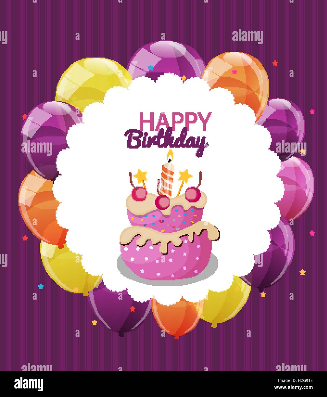 Color Glossy Happy Birthday Balloons, Flags and Cake Banner Back Stock ...
