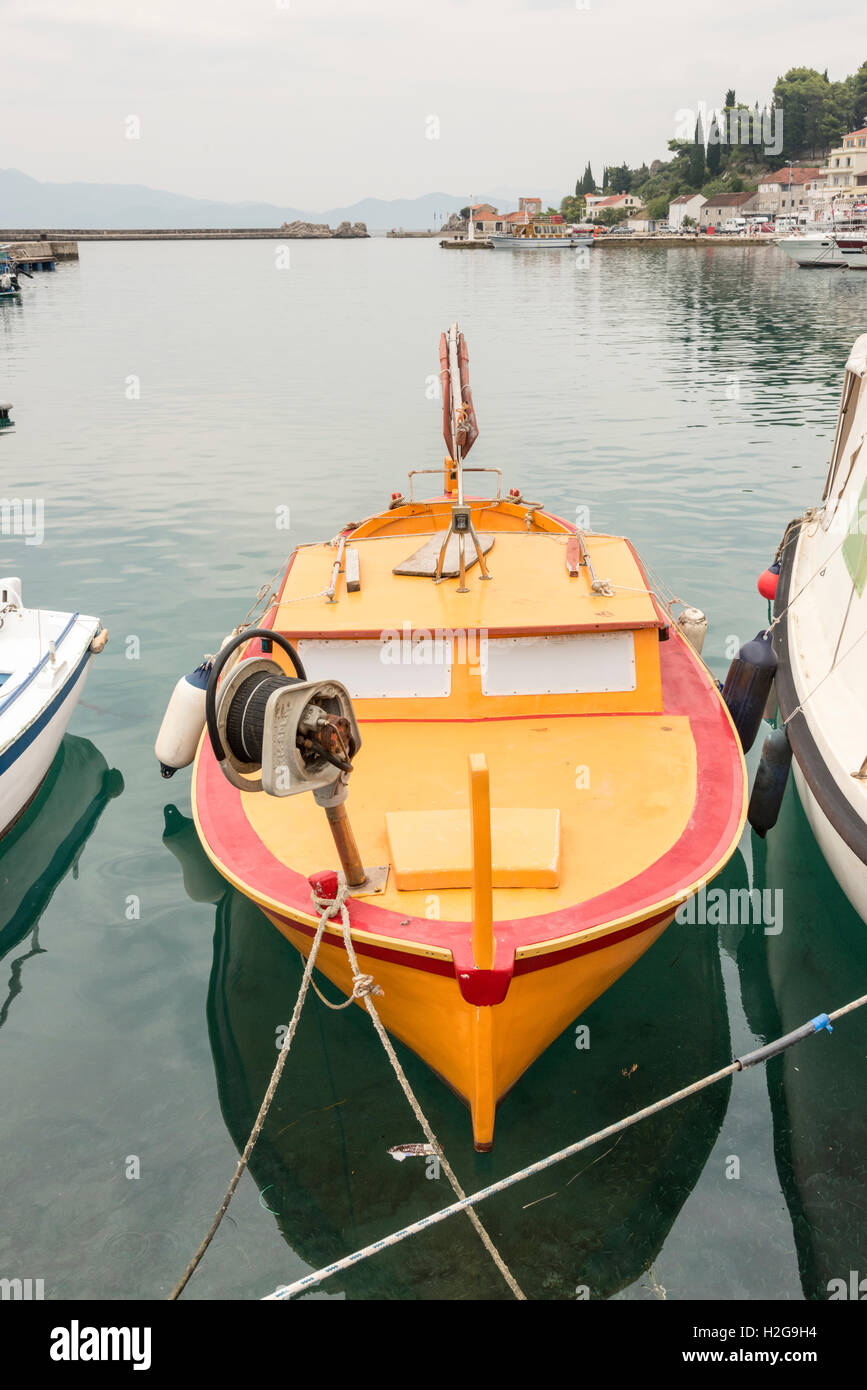 Colourful fishing boats moored in the harbour at Trpanj Croatia Stock ...