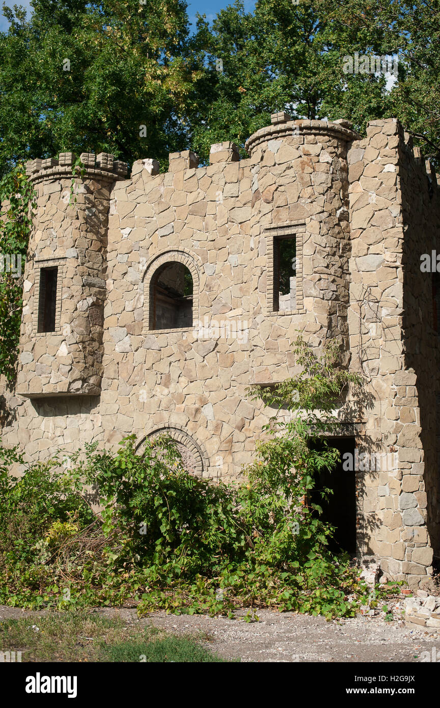 old ruined castle in the summer forest background Stock Photo - Alamy