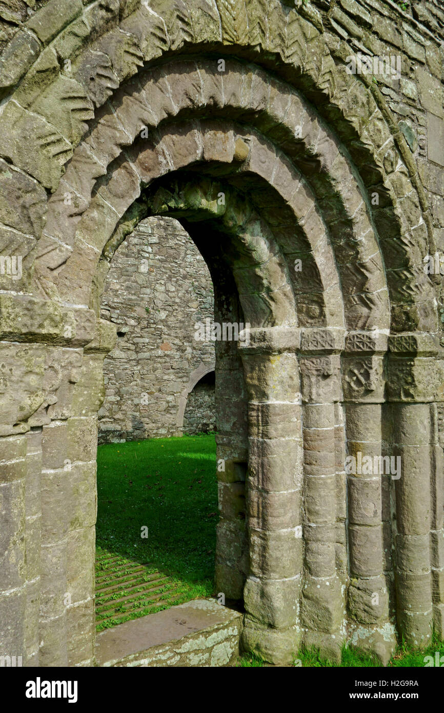 Norman arch at Whithorn Priory, a medieval monastery, in Whithorn ...