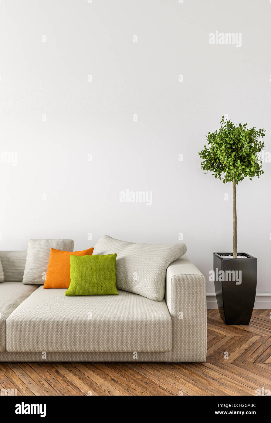 Put your creation on this empty area. Parquet on the floor, sofa and ...