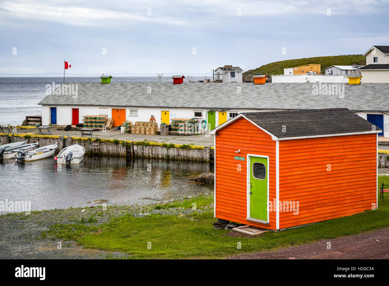 Colorful fishing stages in New Perlican, Newfoundland and Labrador ...