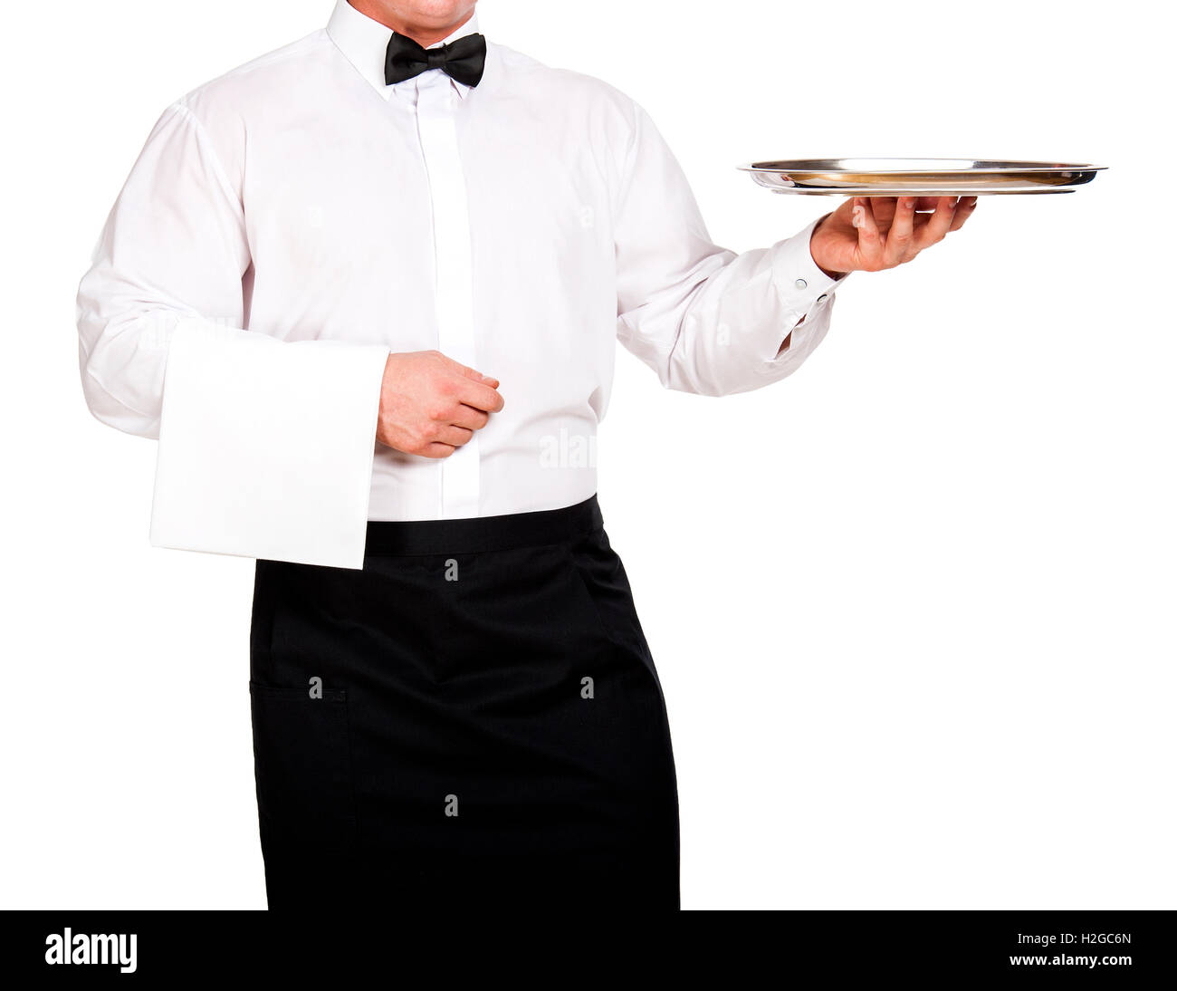 Waiter man isoleted over white background Stock Photo - Alamy