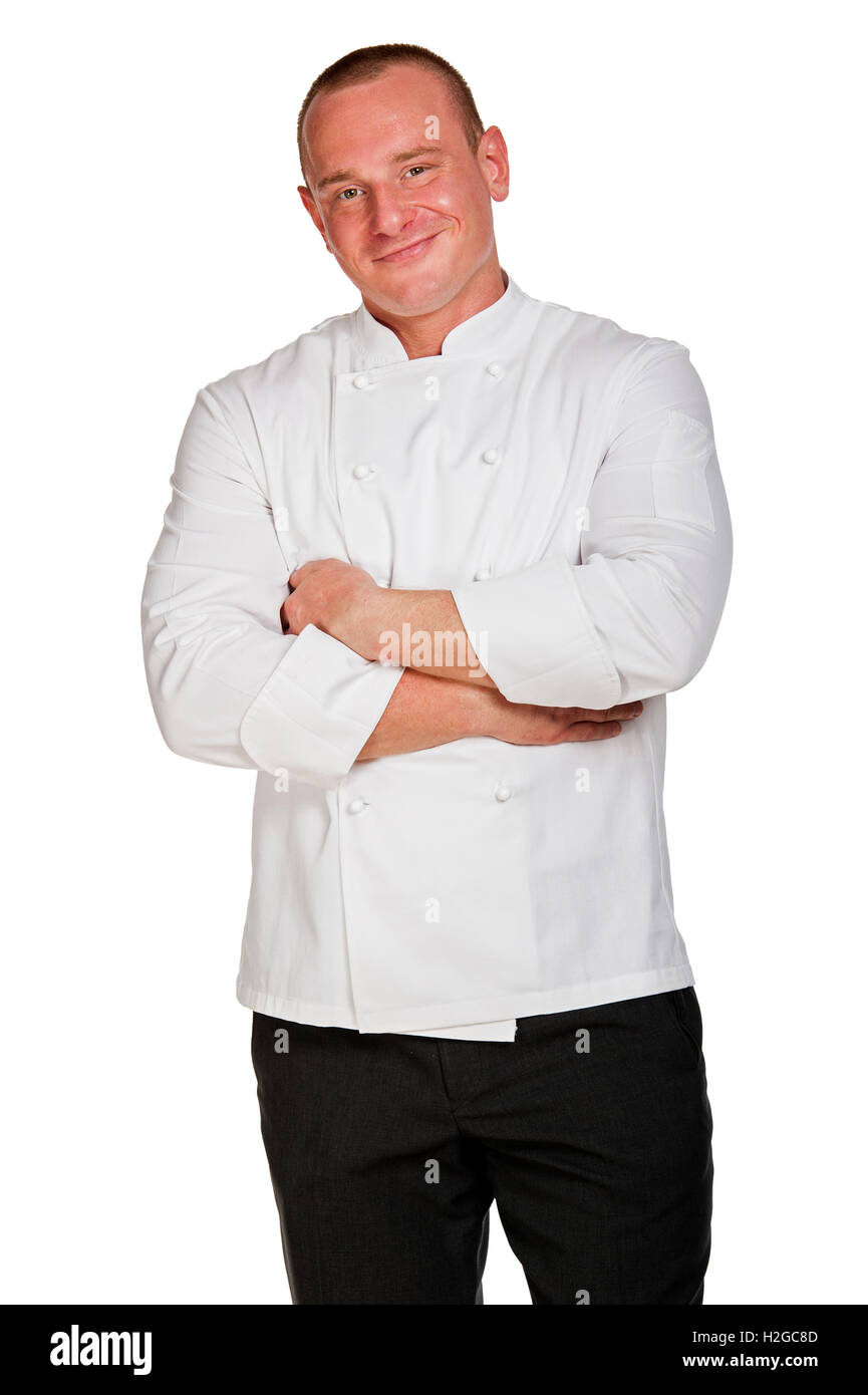 Man in cook uniform isolated over white background Stock Photo - Alamy
