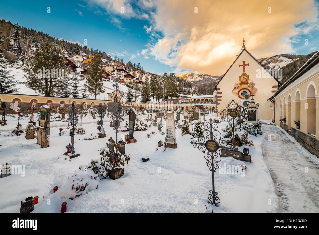 snowy alpine cemetery in winter Stock Photo - Alamy