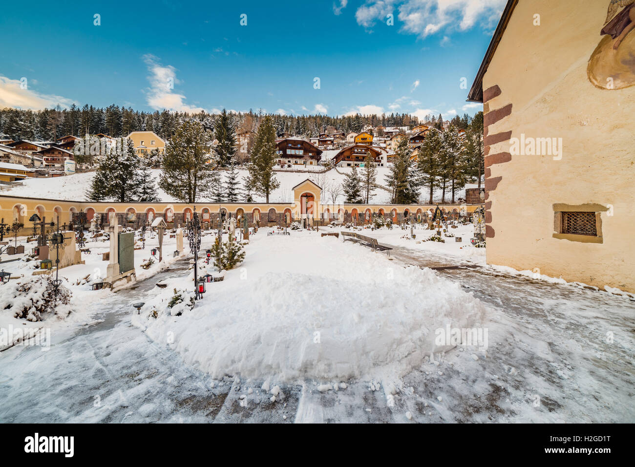 snowy alpine cemetery in winter Stock Photo - Alamy