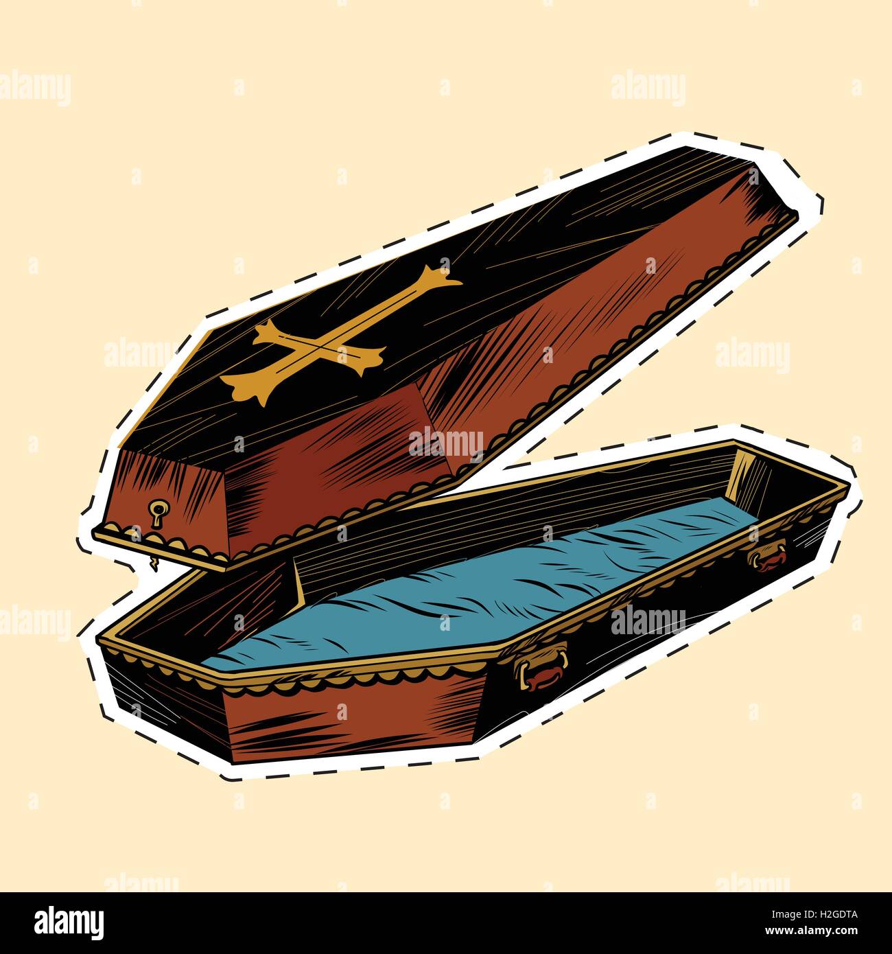 wooden coffin with Christian cross label sticker Stock Vector Image ...