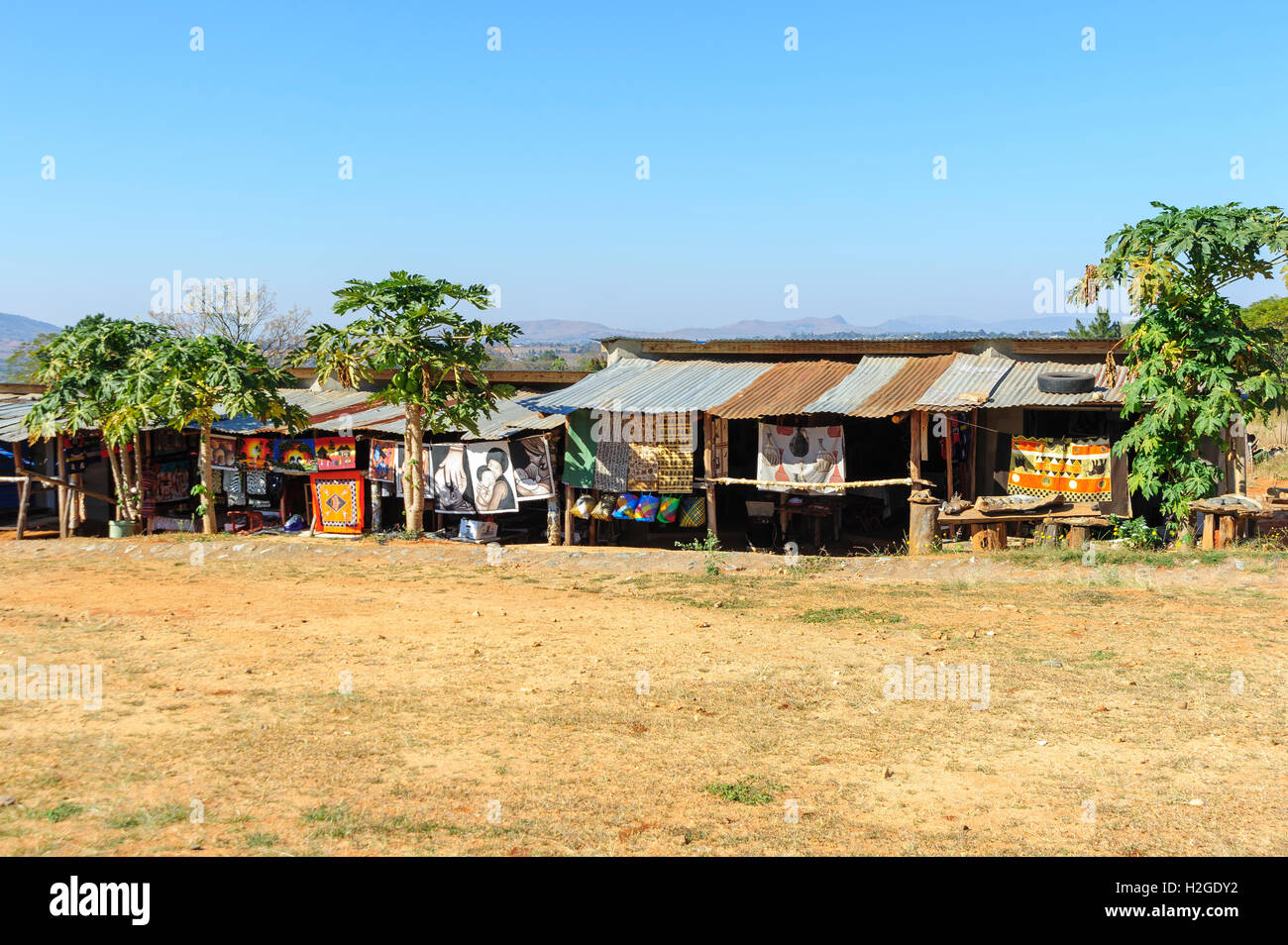 Swazi craft market selling craft, souvenirs and gifts, Swaziland Stock ...