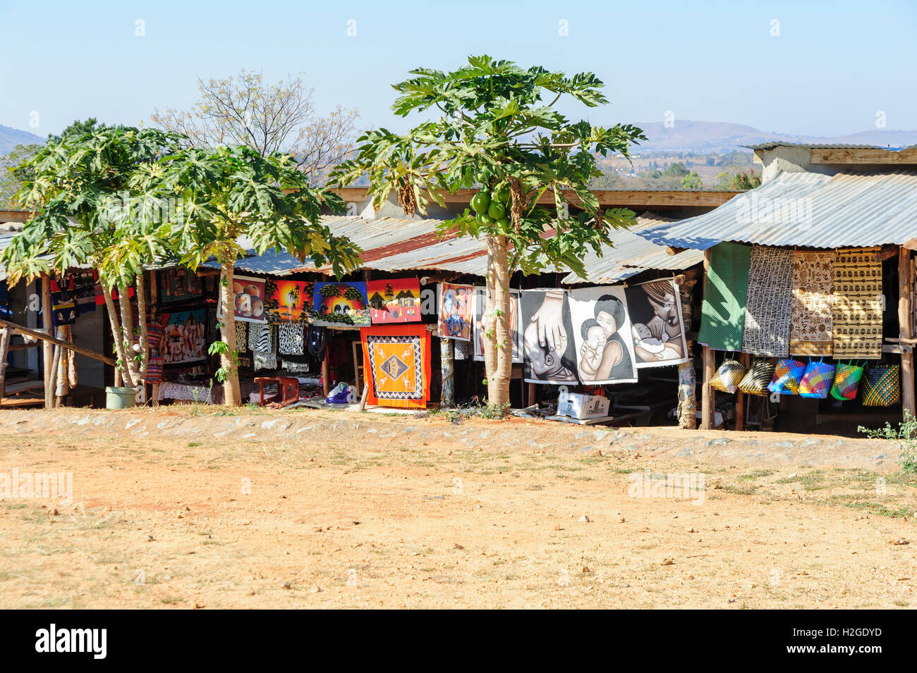 Swazi craft market selling craft, souvenirs and gifts, Swaziland Stock ...