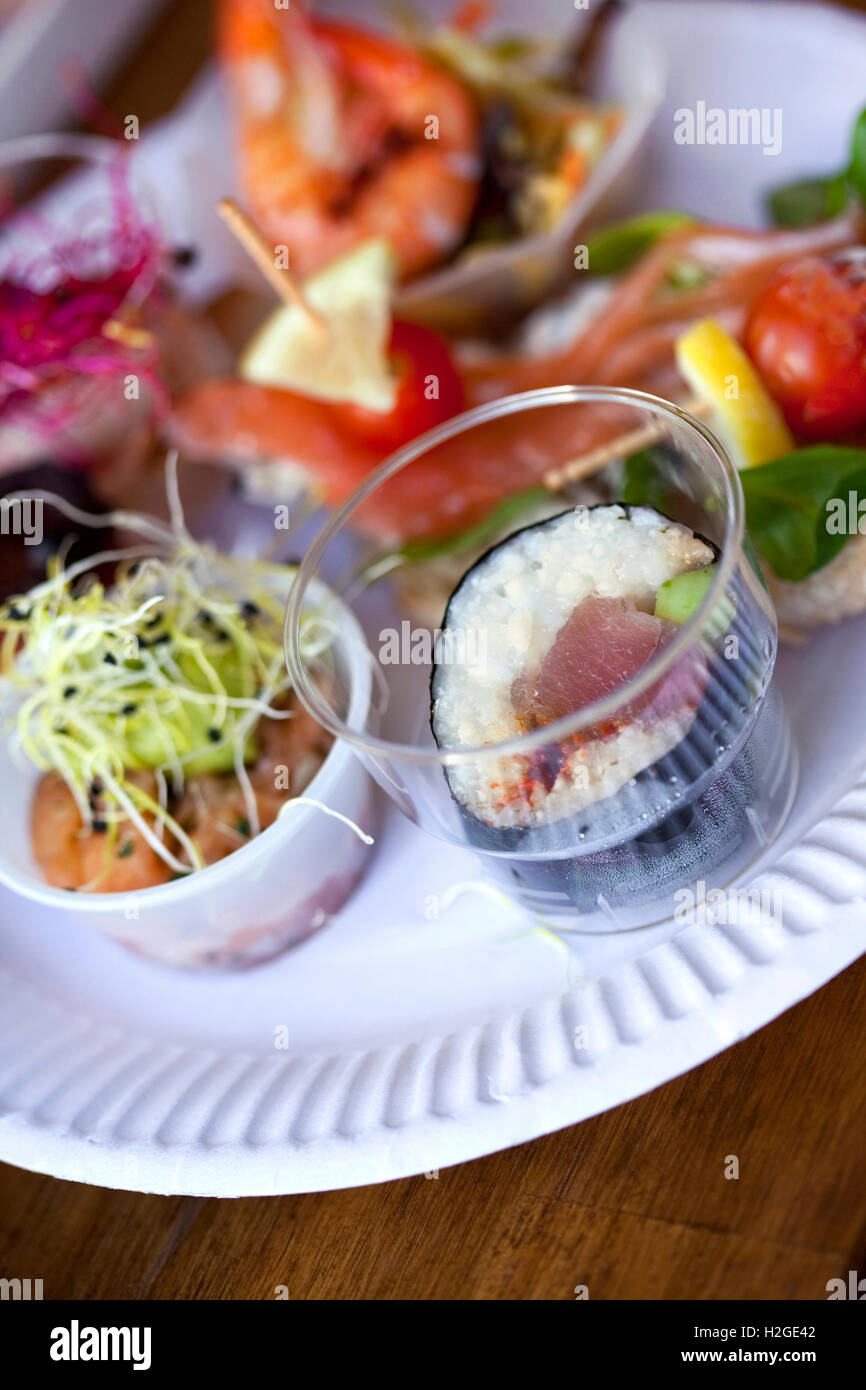 Close up of tapas and sushi on a plate in a French bistro Stock Photo ...