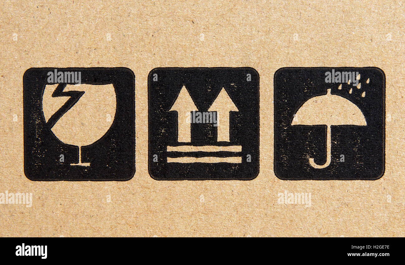 Symbol on cardboard box warning hi-res stock photography and images - Alamy