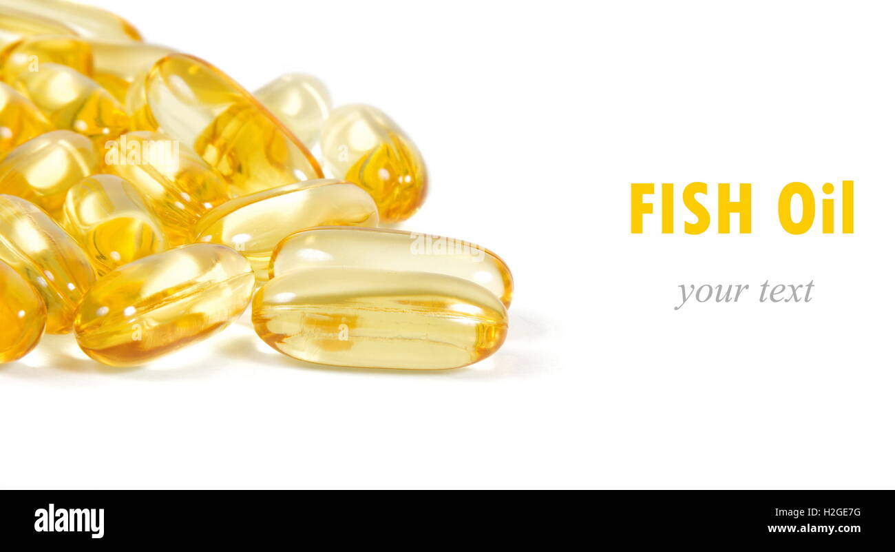 fish oil capsules with space for text Stock Photo - Alamy