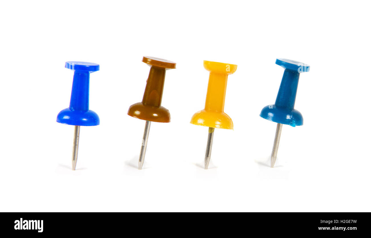 colorful push pins over white Stock Photo - Alamy