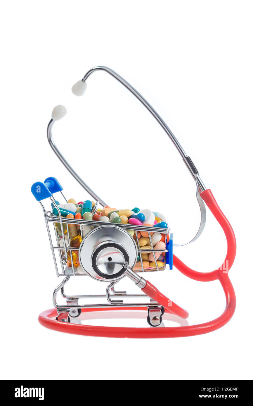 health and consumerism concept. Stethoscope shopping cart Stock Photo ...