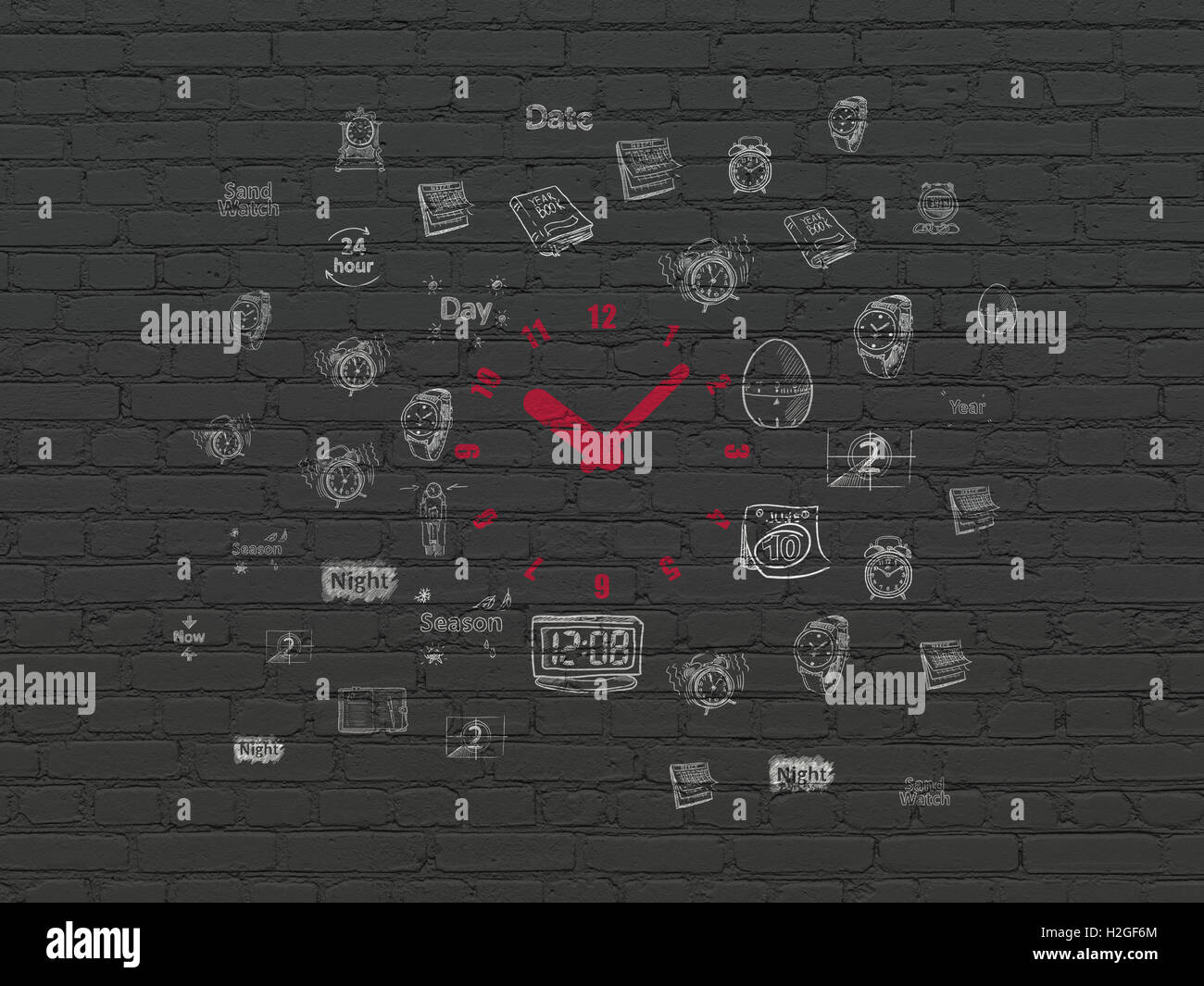 Timeline concept: Clock on wall background Stock Photo - Alamy