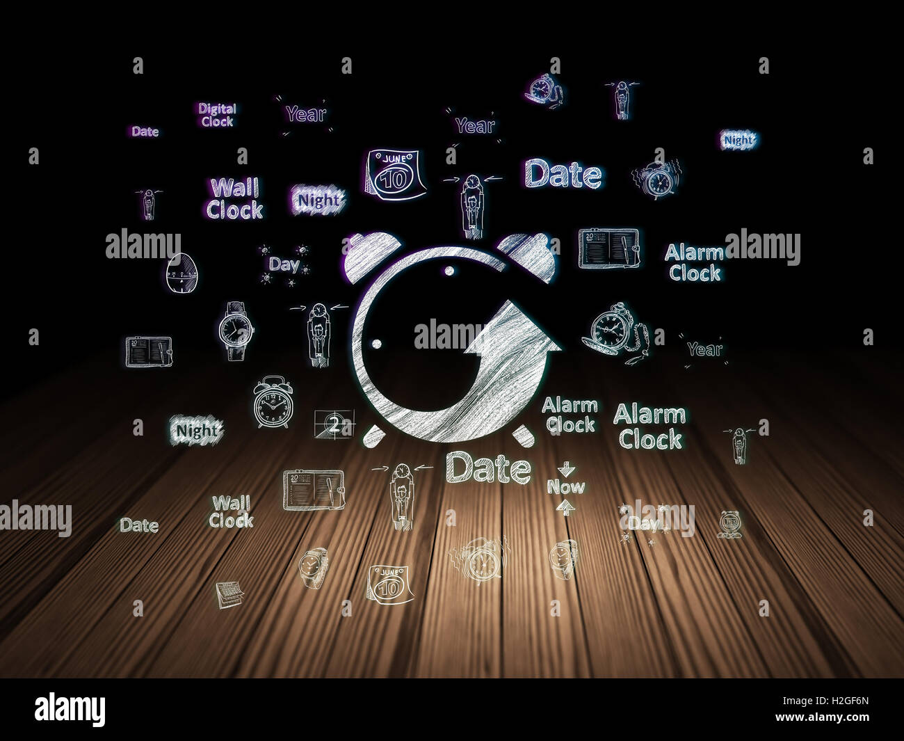 Timeline concept: Alarm Clock in grunge dark room Stock Photo - Alamy