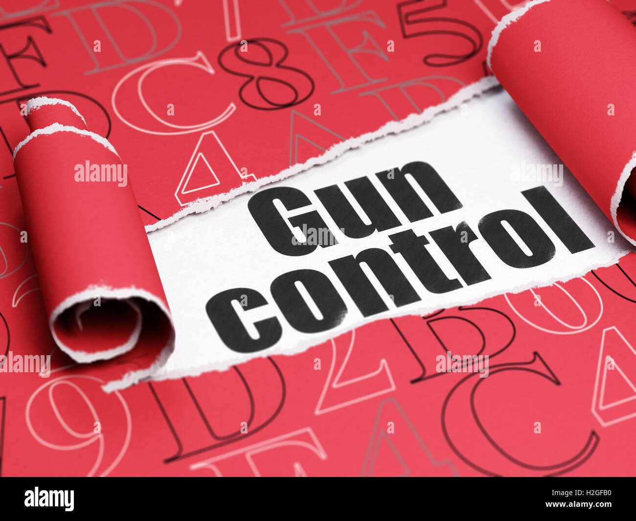 Security concept: black text Gun Control under the piece of torn paper ...