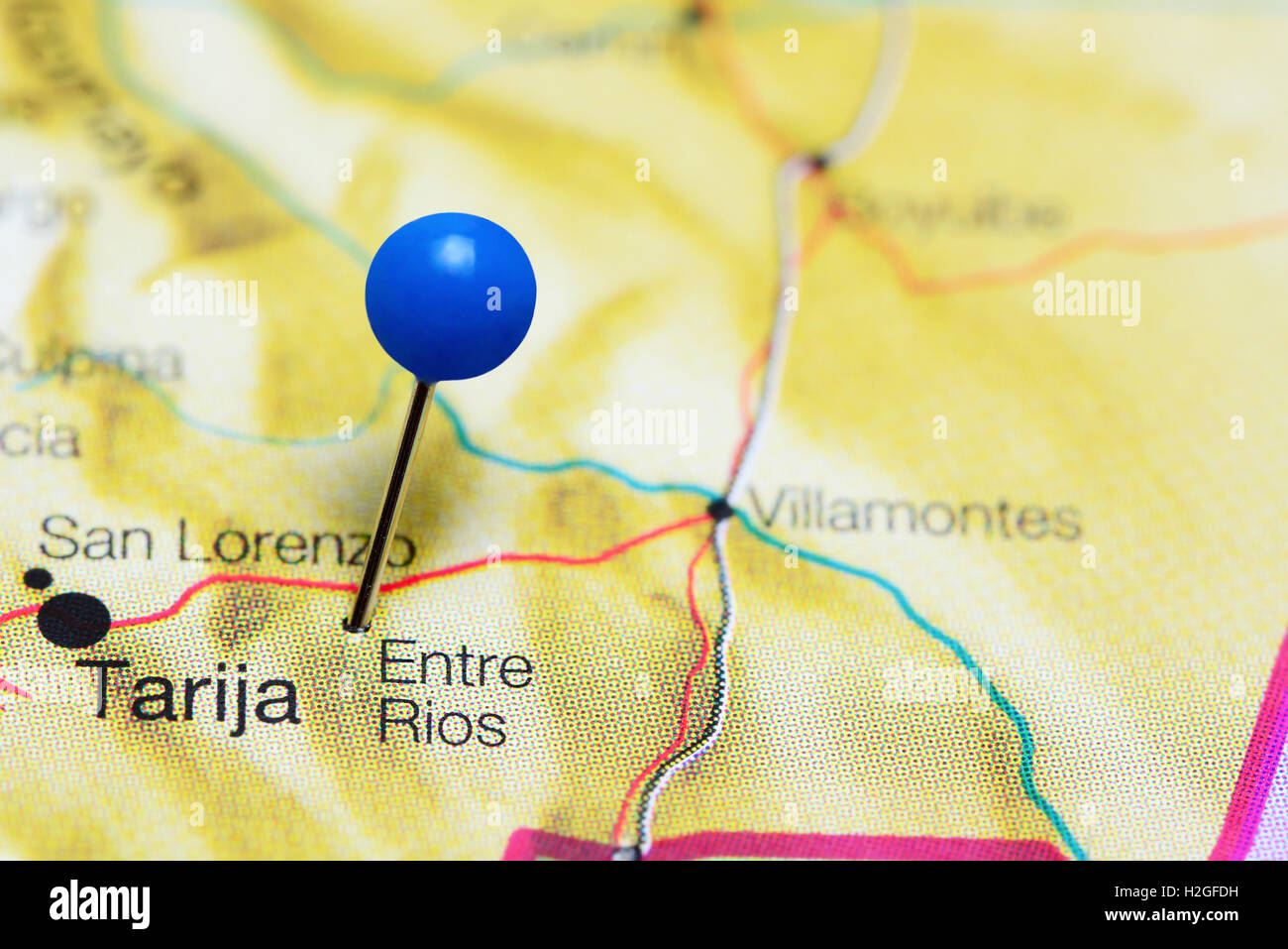 Entre Rios pinned on a map of Bolivia Stock Photo - Alamy