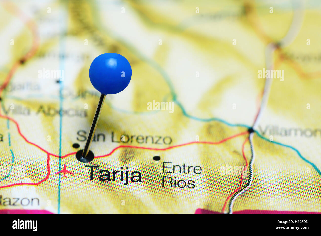 Tarija pinned on a map of Bolivia Stock Photo - Alamy