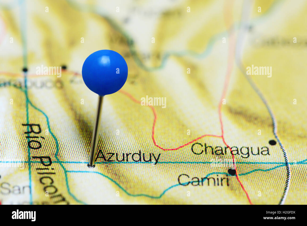 Azurduy pinned on a map of Bolivia Stock Photo - Alamy