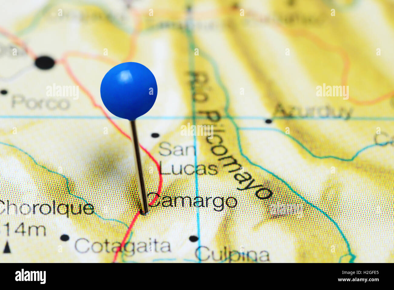 Camargo pinned on a map of Bolivia Stock Photo - Alamy