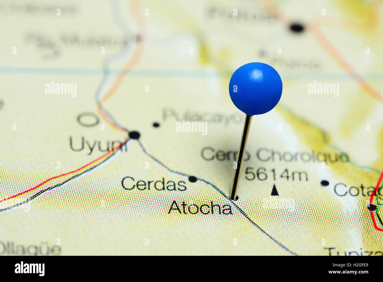 Atocha pinned on a map of Bolivia Stock Photo - Alamy