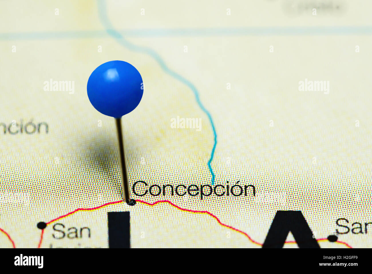 Concepcion pinned on a map of Bolivia Stock Photo - Alamy