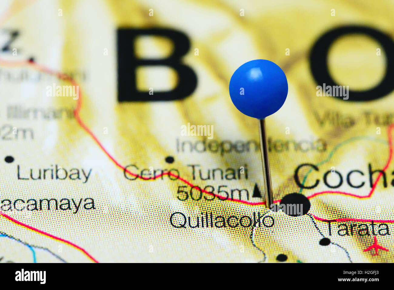 Quillacollo pinned on a map of Bolivia Stock Photo - Alamy