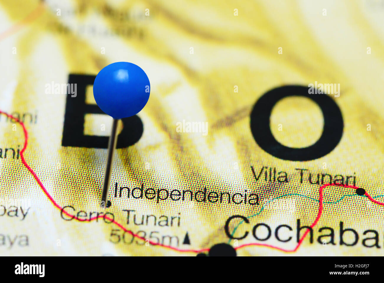 Independencia pinned on a map of Bolivia Stock Photo - Alamy