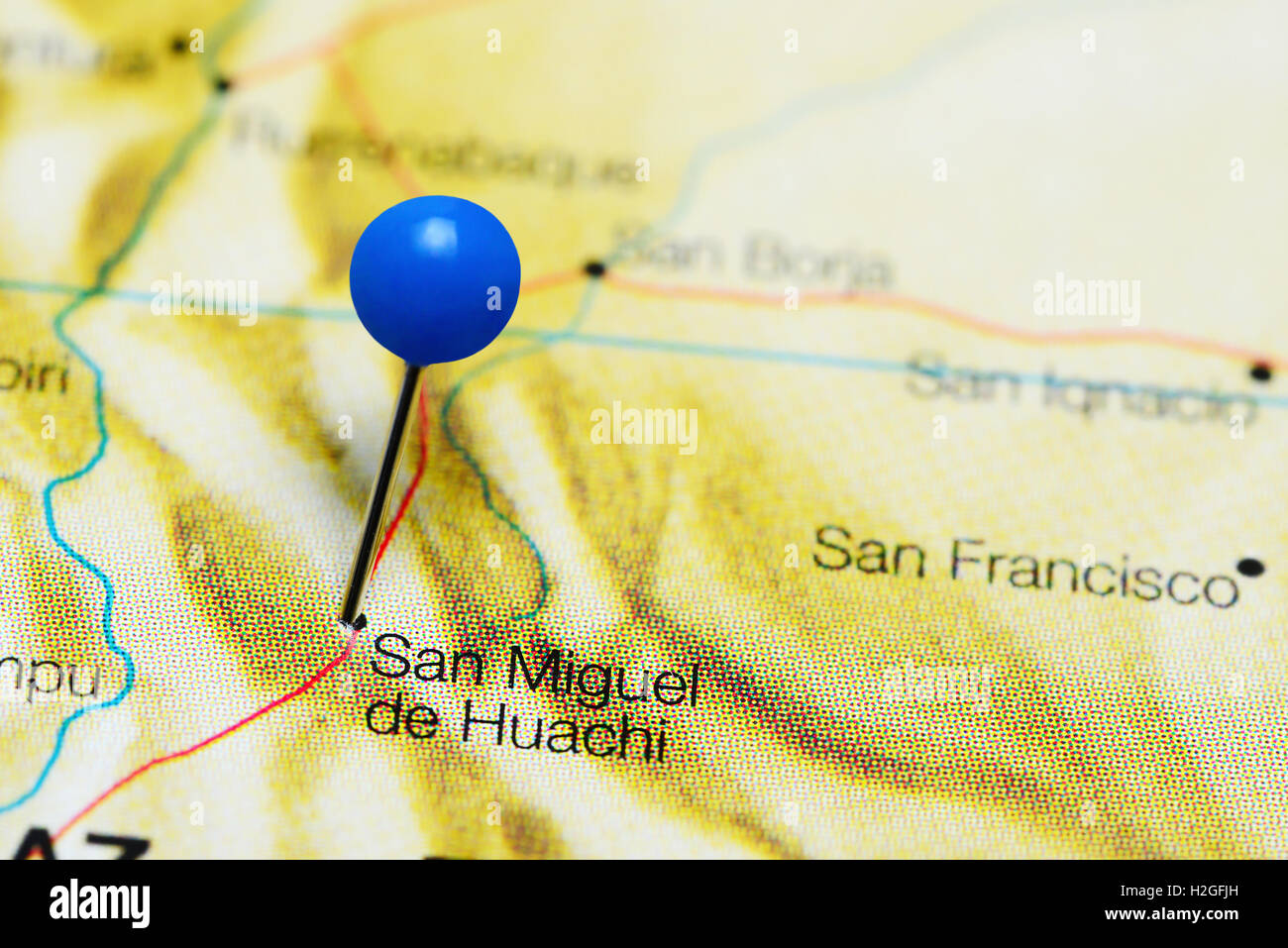 San Miguel de Huachi pinned on a map of Bolivia Stock Photo - Alamy