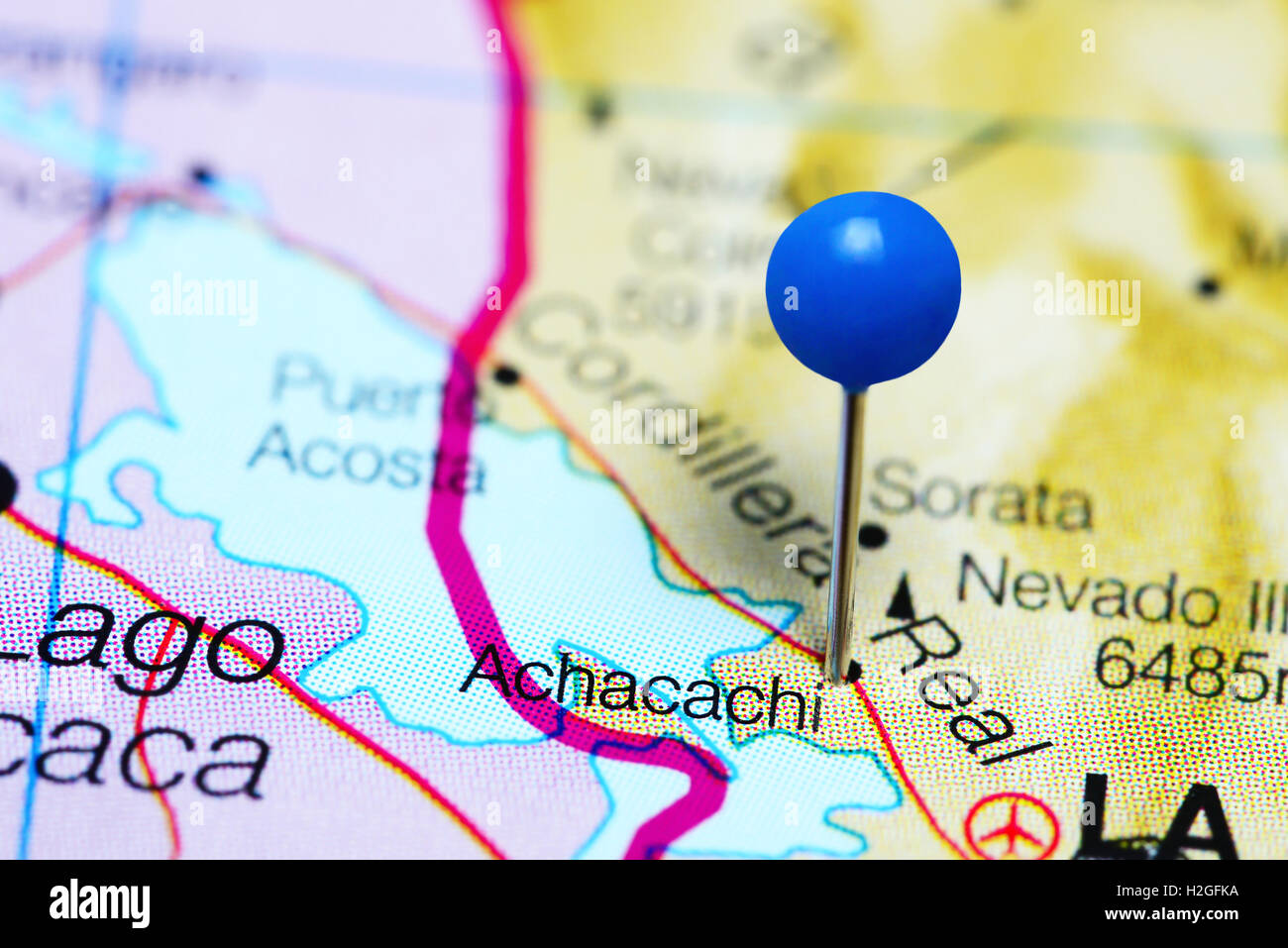 Achacachi pinned on a map of Bolivia Stock Photo - Alamy