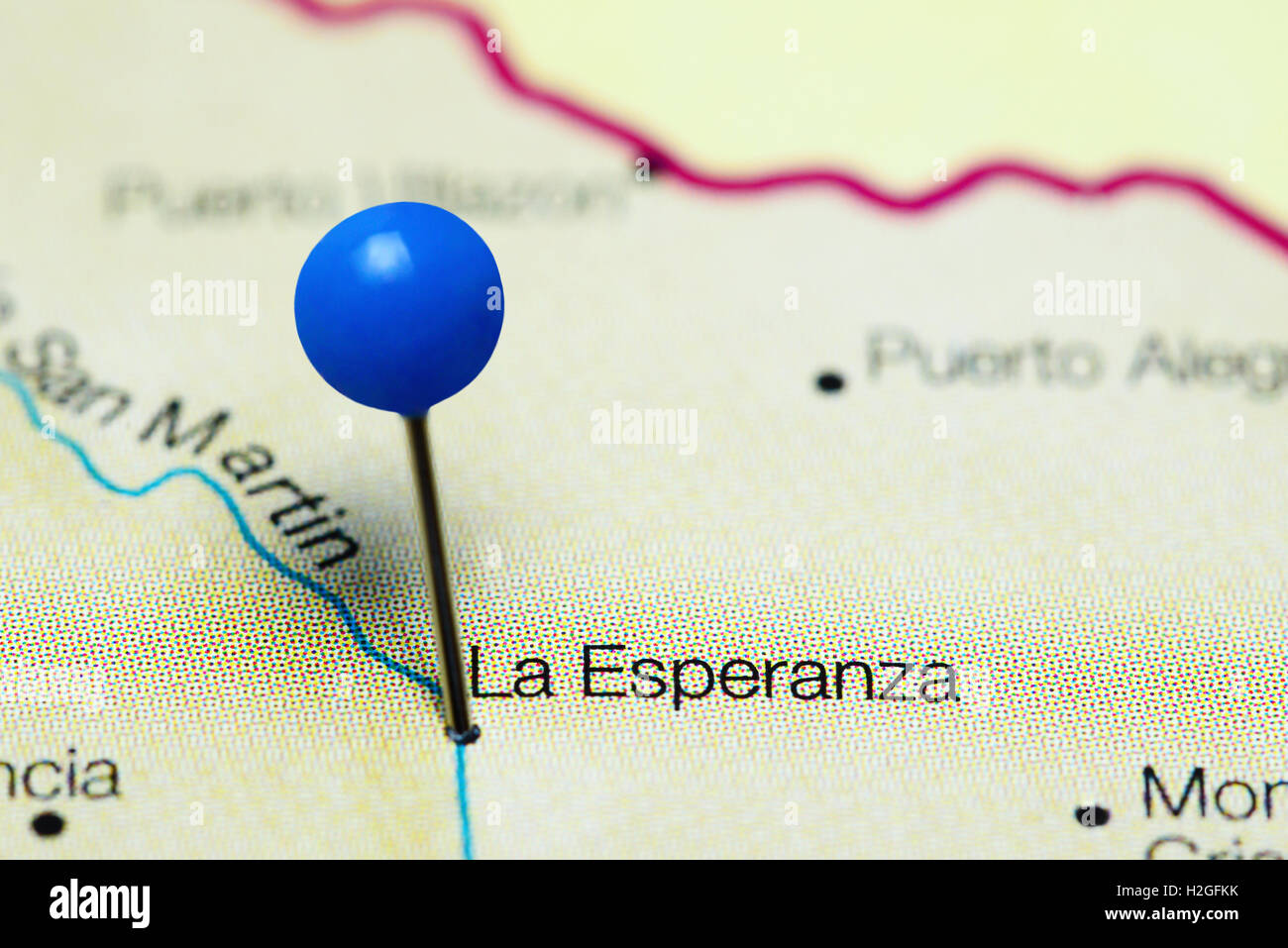 La Esperanza pinned on a map of Bolivia Stock Photo - Alamy