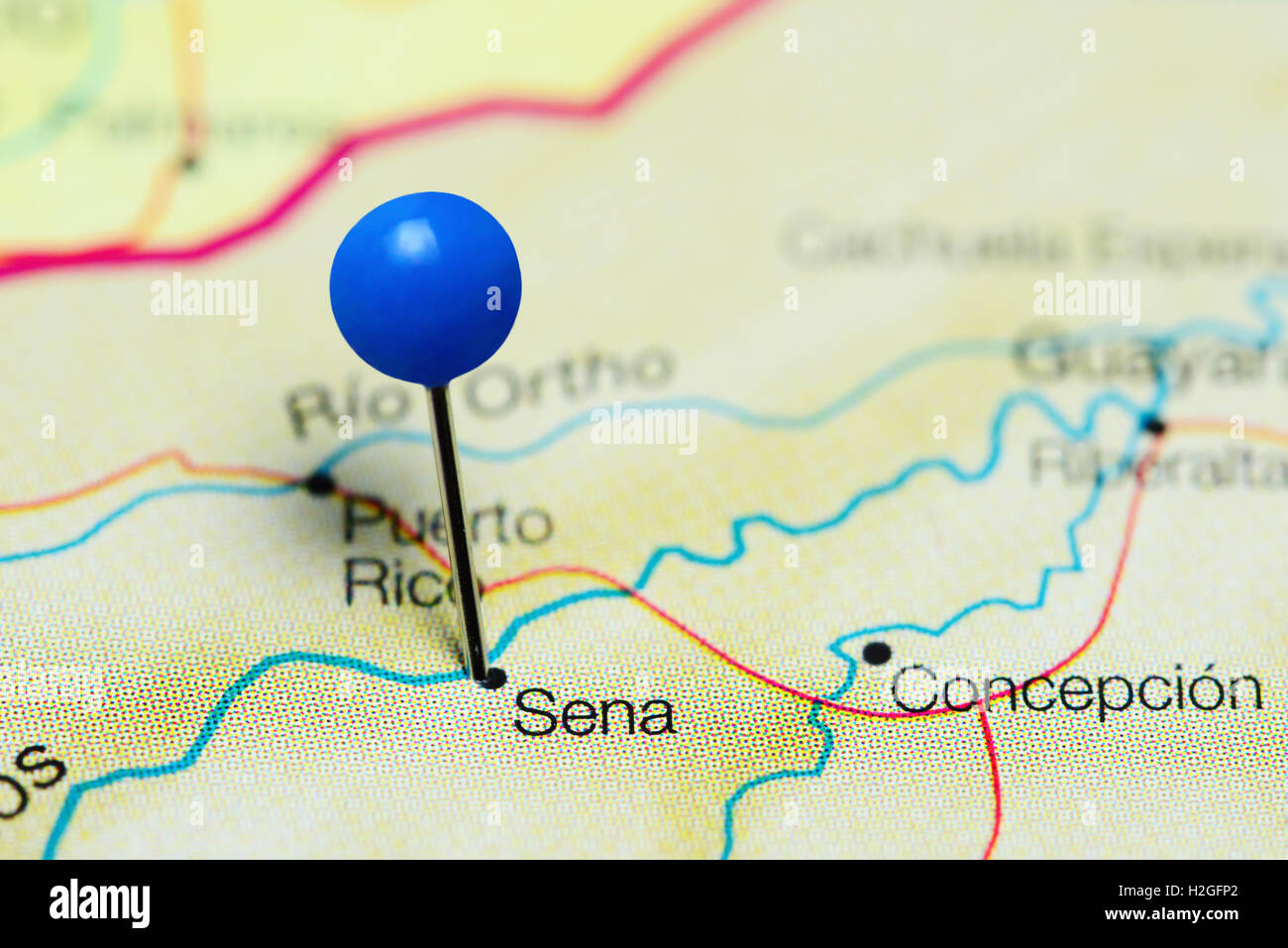 Sena pinned on a map of Bolivia Stock Photo - Alamy