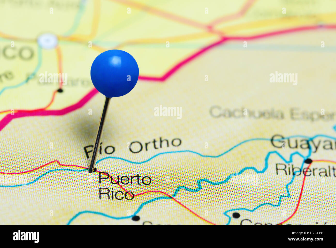 Puerto Rico pinned on a map of Bolivia Stock Photo - Alamy