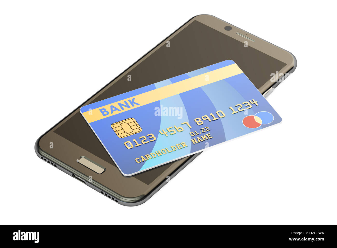 Credit Card and Mobile Phone, 3D rendering isolated on white background ...