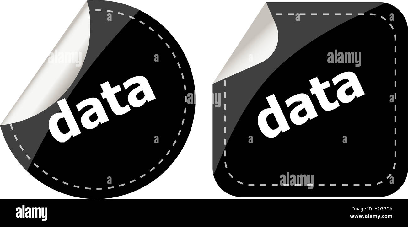 data word on black stickers web button set, label, icon Stock Photo - Alamy