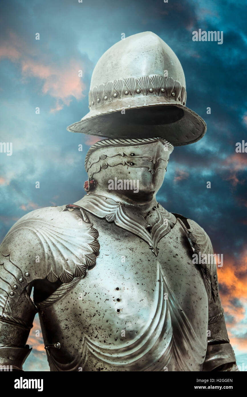 Antivirus.Medieval armor over clouds background. Concept of fire Stock ...