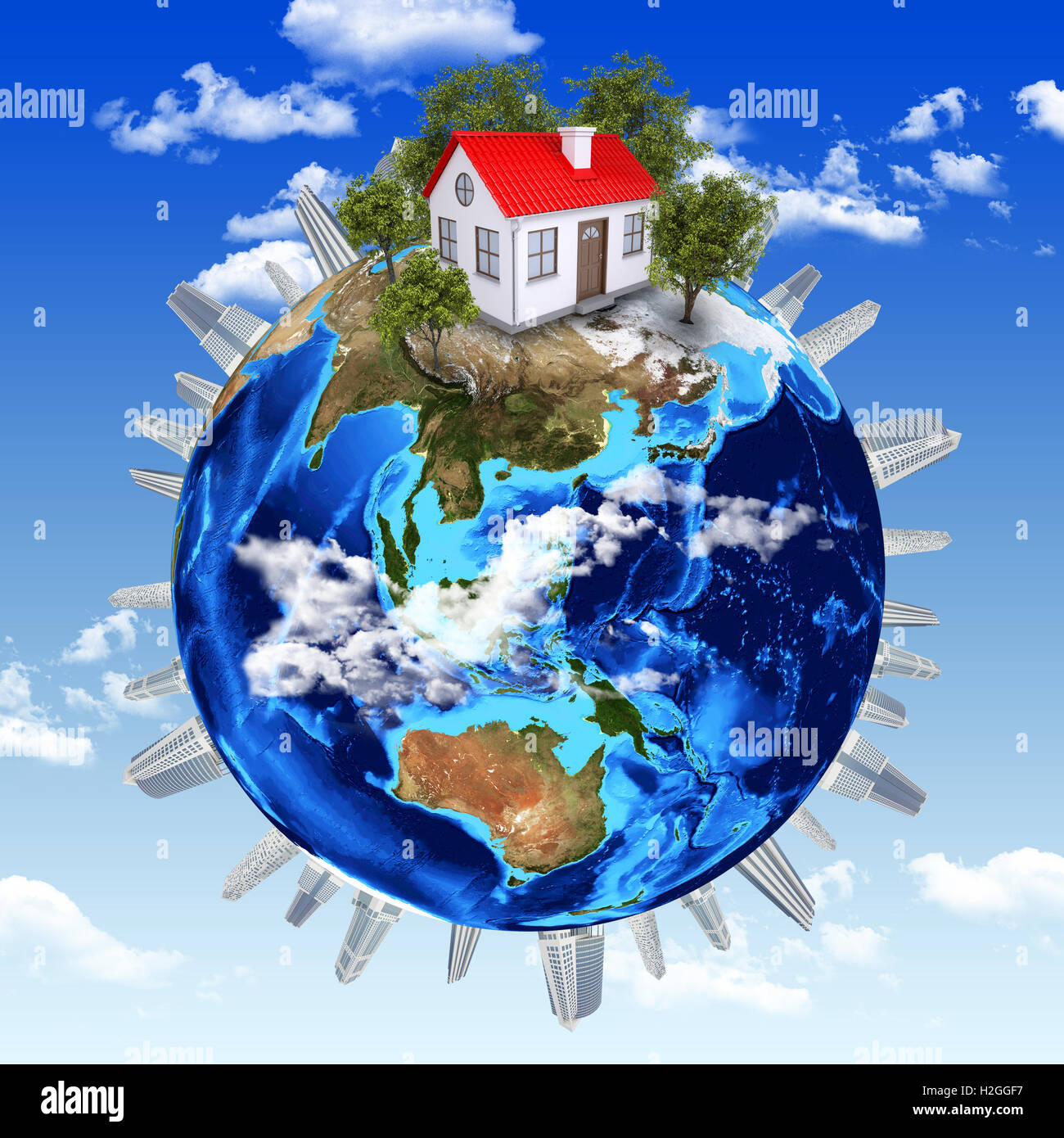 Earth planet image with buildings on surface Stock Photo - Alamy