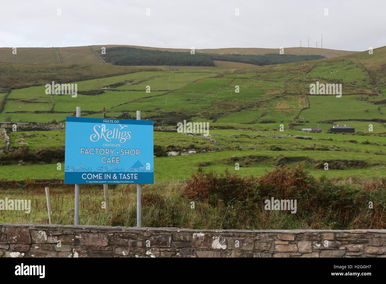 The Skelligs Chocolate Factory sign at The Glen, Ballinskelligs, County ...