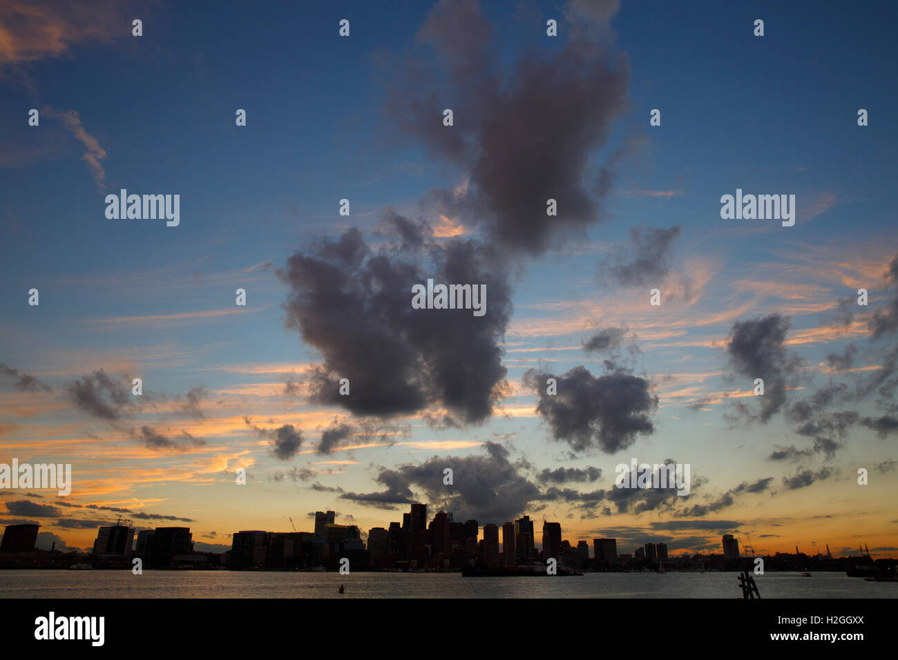 Boston Harbor skyline sunset Stock Photo - Alamy