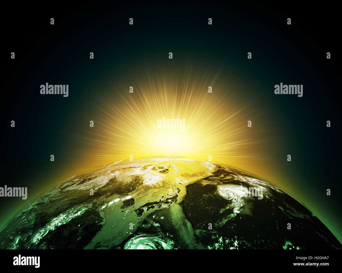 Earth planet in sun rays Stock Photo - Alamy
