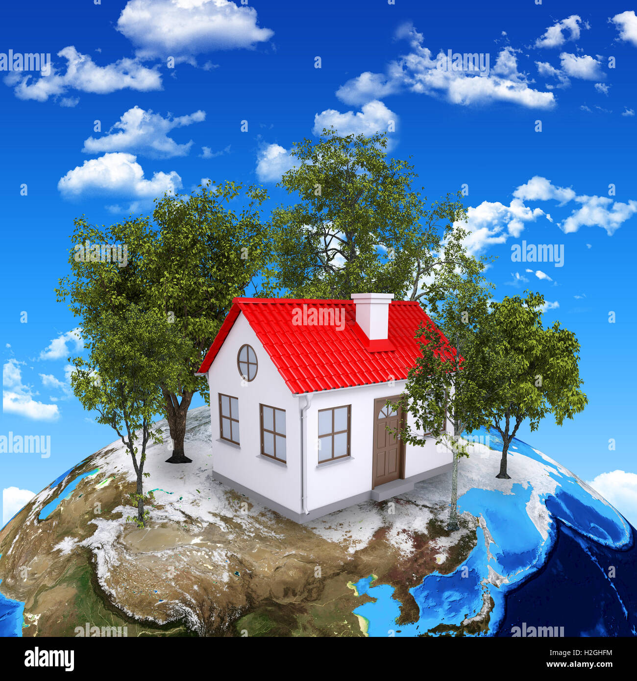 Earth planet image with house on surface Stock Photo - Alamy